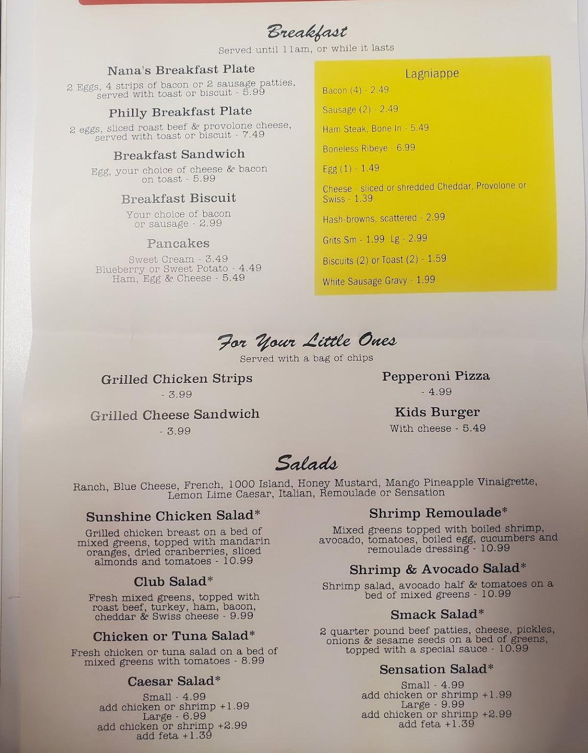 Menu at Audubon's Cafe, Saint Francisville
