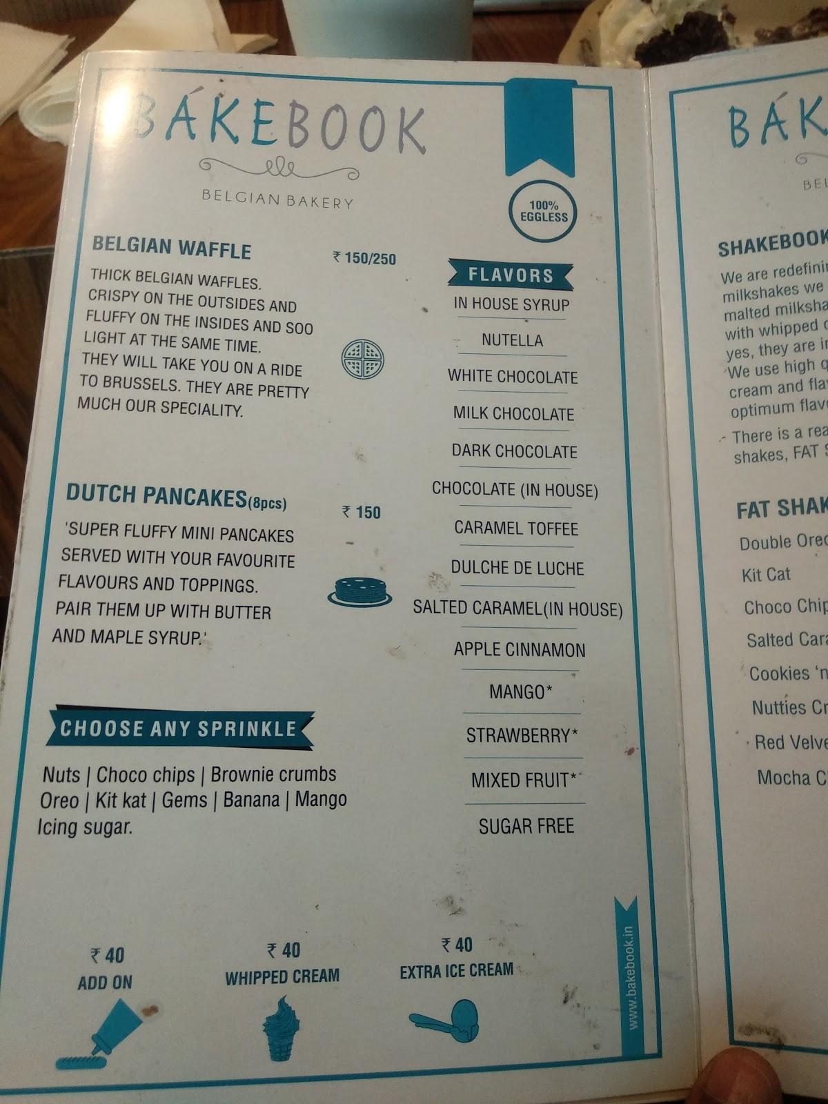 Menu at Bákebook Bakery, New Delhi