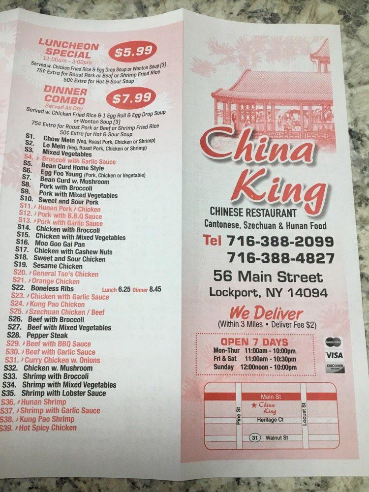 Menu at China King restaurant, Lockport
