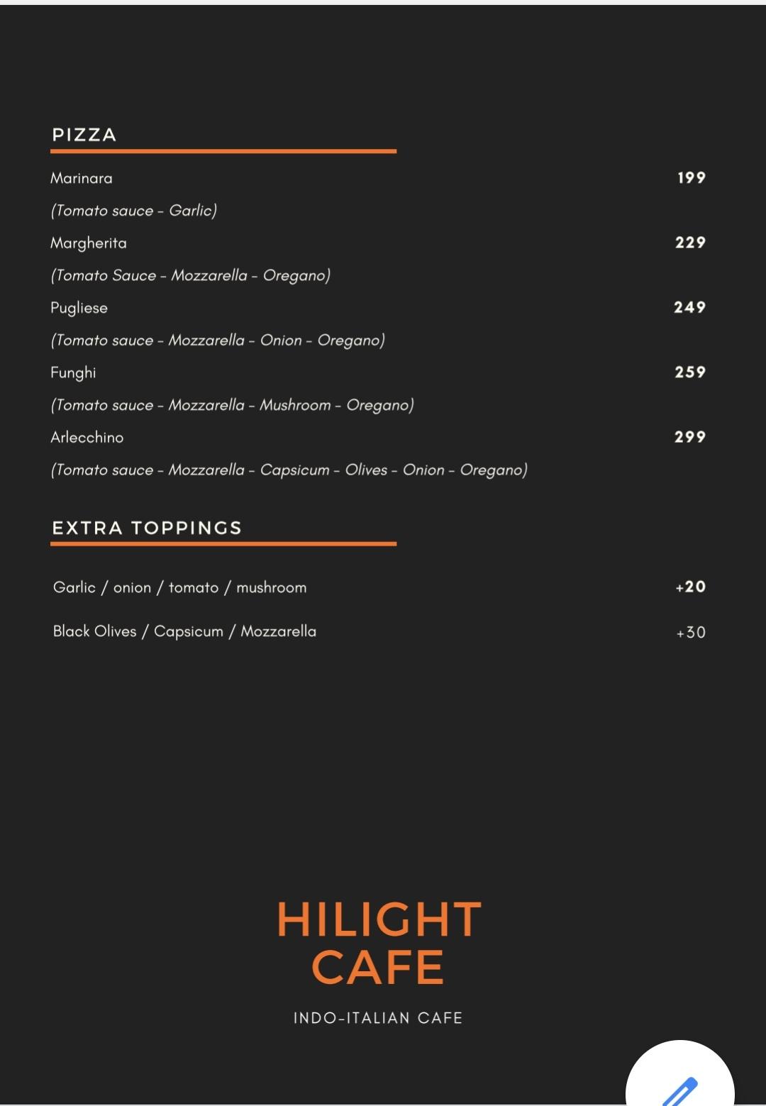 Menu at HiLight Cafe, Rishikesh