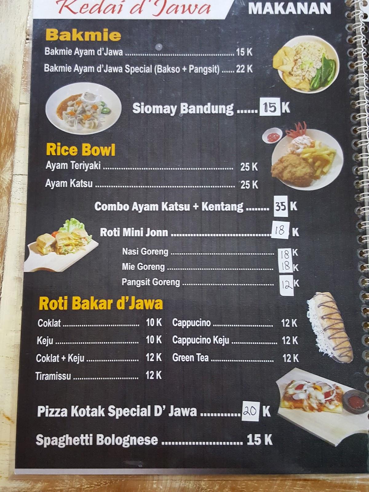 Menu at Kedai D'Jawa restaurant, Buleleng