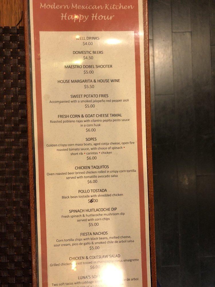 Menu at Luna Modern Mexican Kitchen restaurant, Rancho Cucamonga