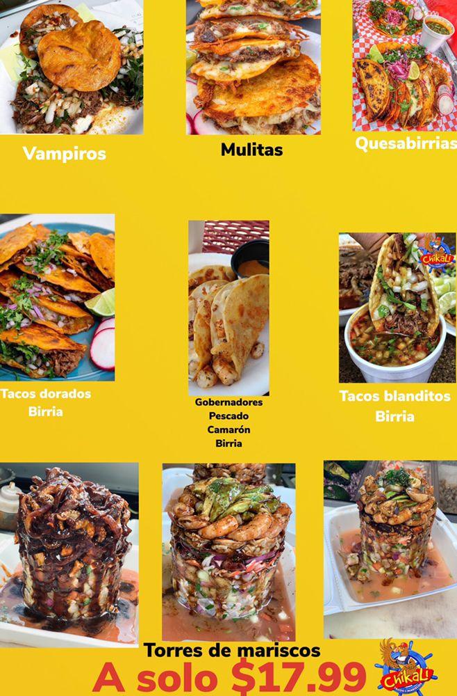 Menu at Mariscos y Tacos Chikali restaurant, Tulare
