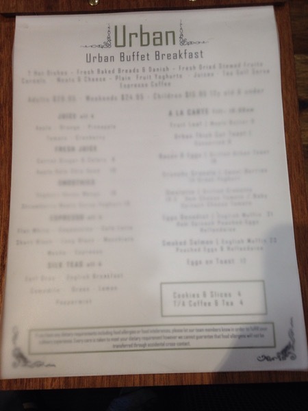 Menu at Straits Cafe, Perth