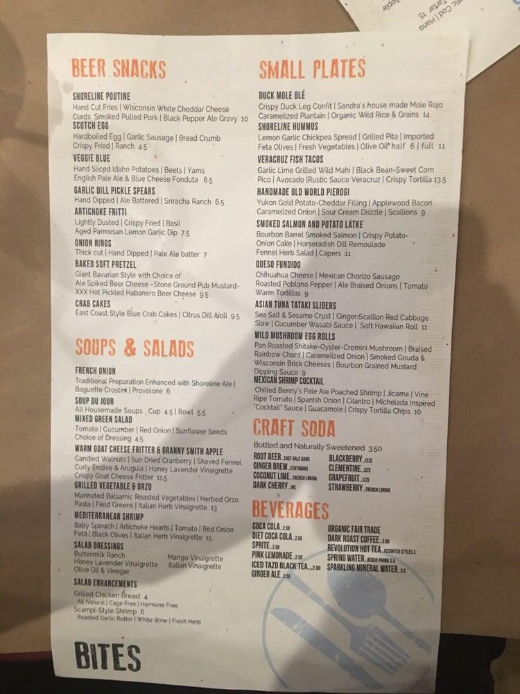 Menu at Shoreline Brewery & Restaurant, Michigan City