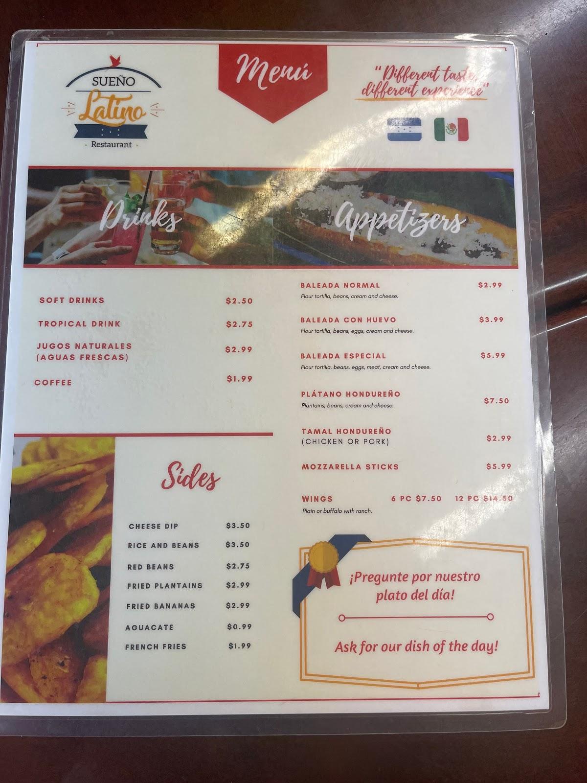 Menu at Sueño Latino Restaurant, St. Louis