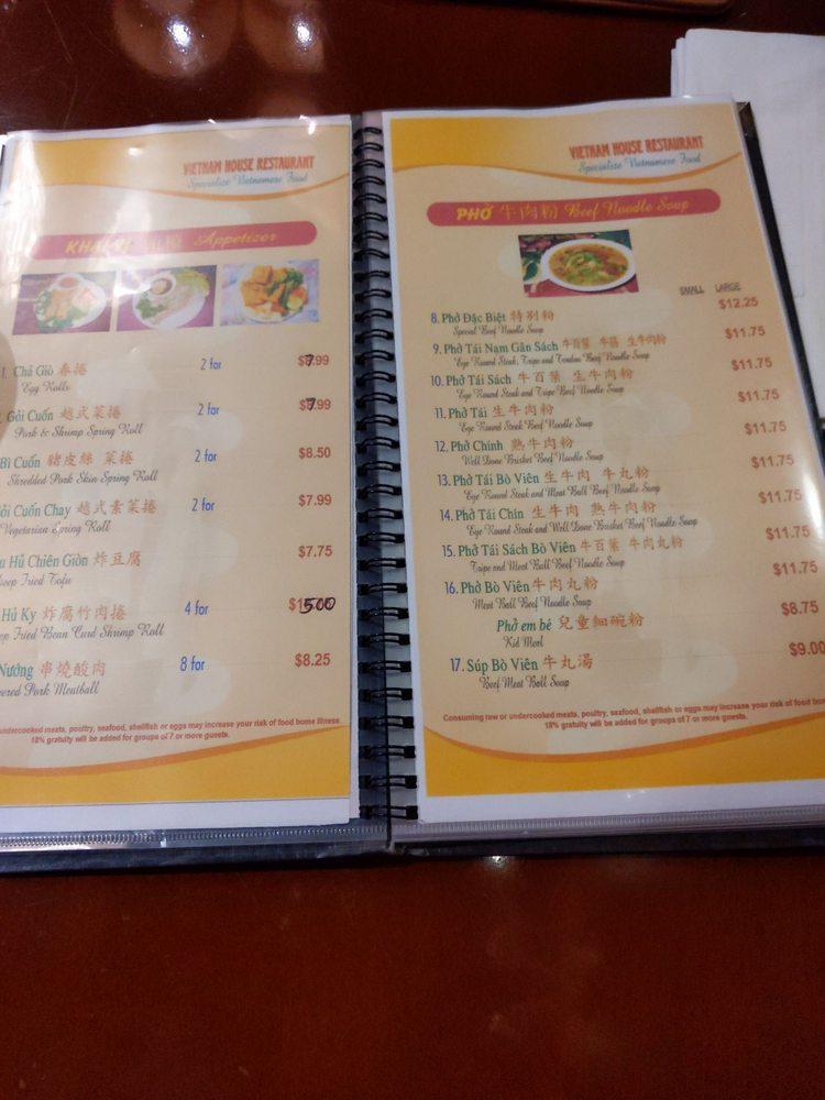 Menu at Vietnam House restaurant, Tukwila