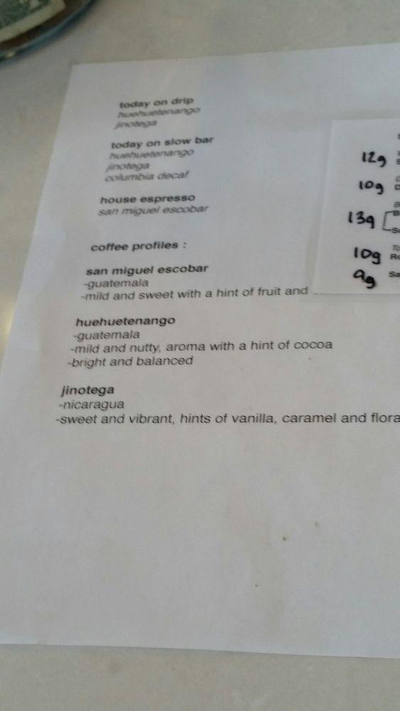 Menu at Zion Coffee Bar, Peoria