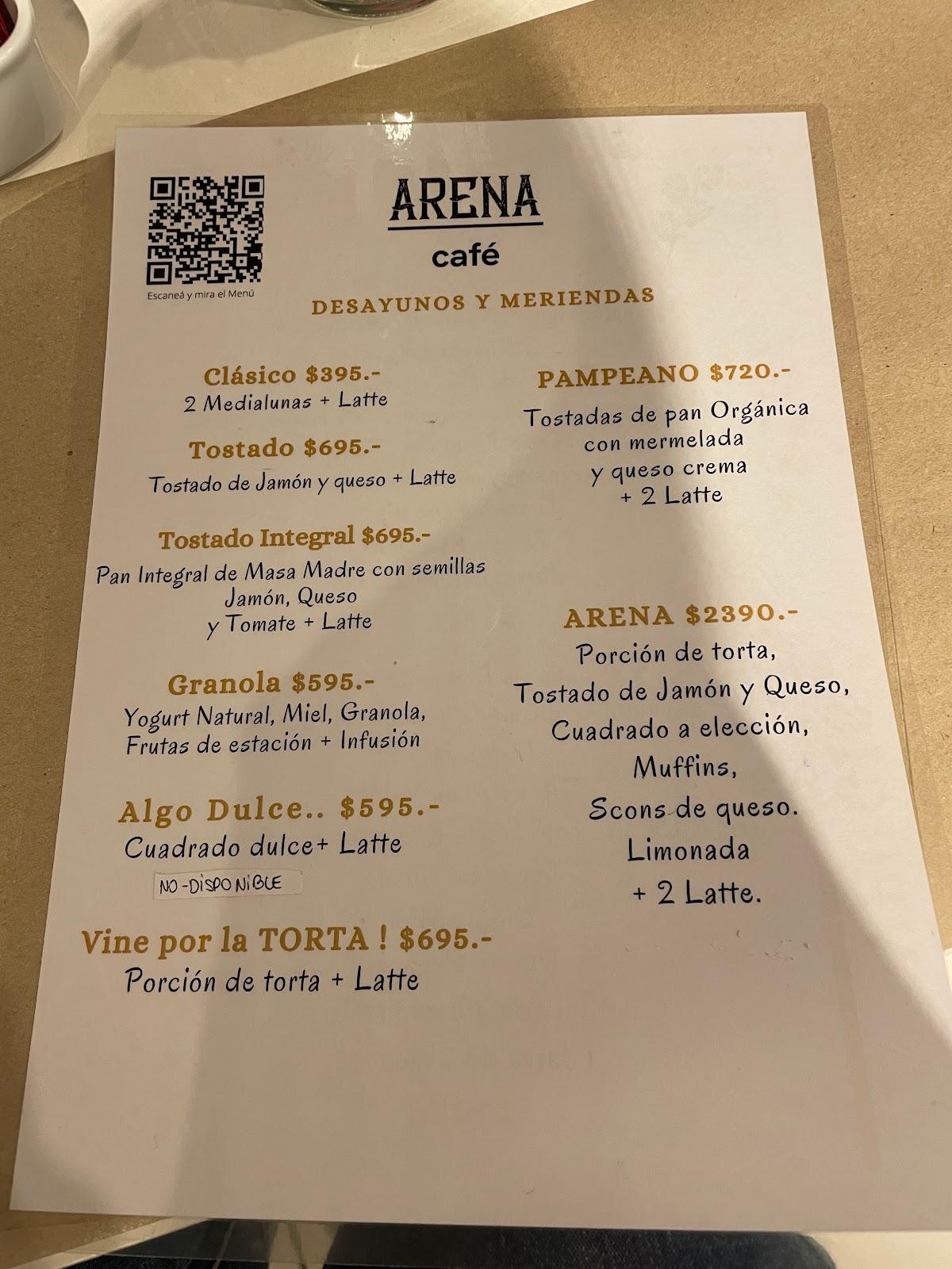 Carta de Arena Café, Buenos Aires, Riglos 144