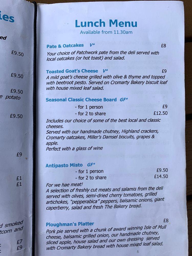 Menu at Corner on the Square cafe, Beauly