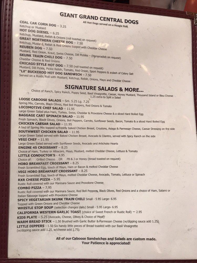 Menu at Loose Caboose Cafe, Willits