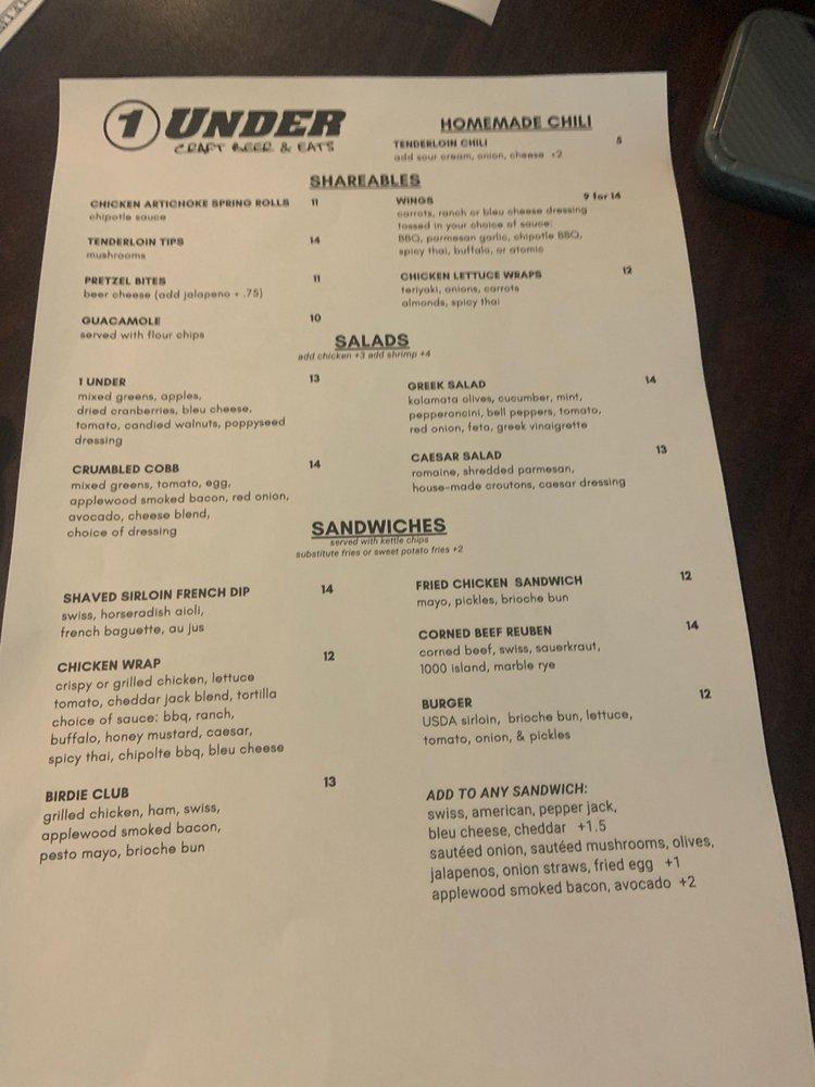 Menu at One Under Craft Beer & Eats pub & bar, Livonia