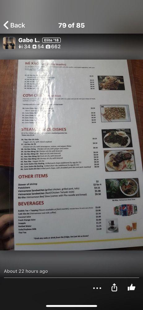 Menu at Pho 88 Cafe, Renton