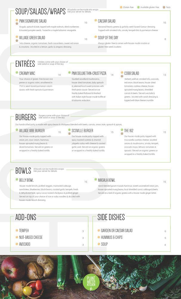 Menu at Plant Matter Kitchen restaurant, London