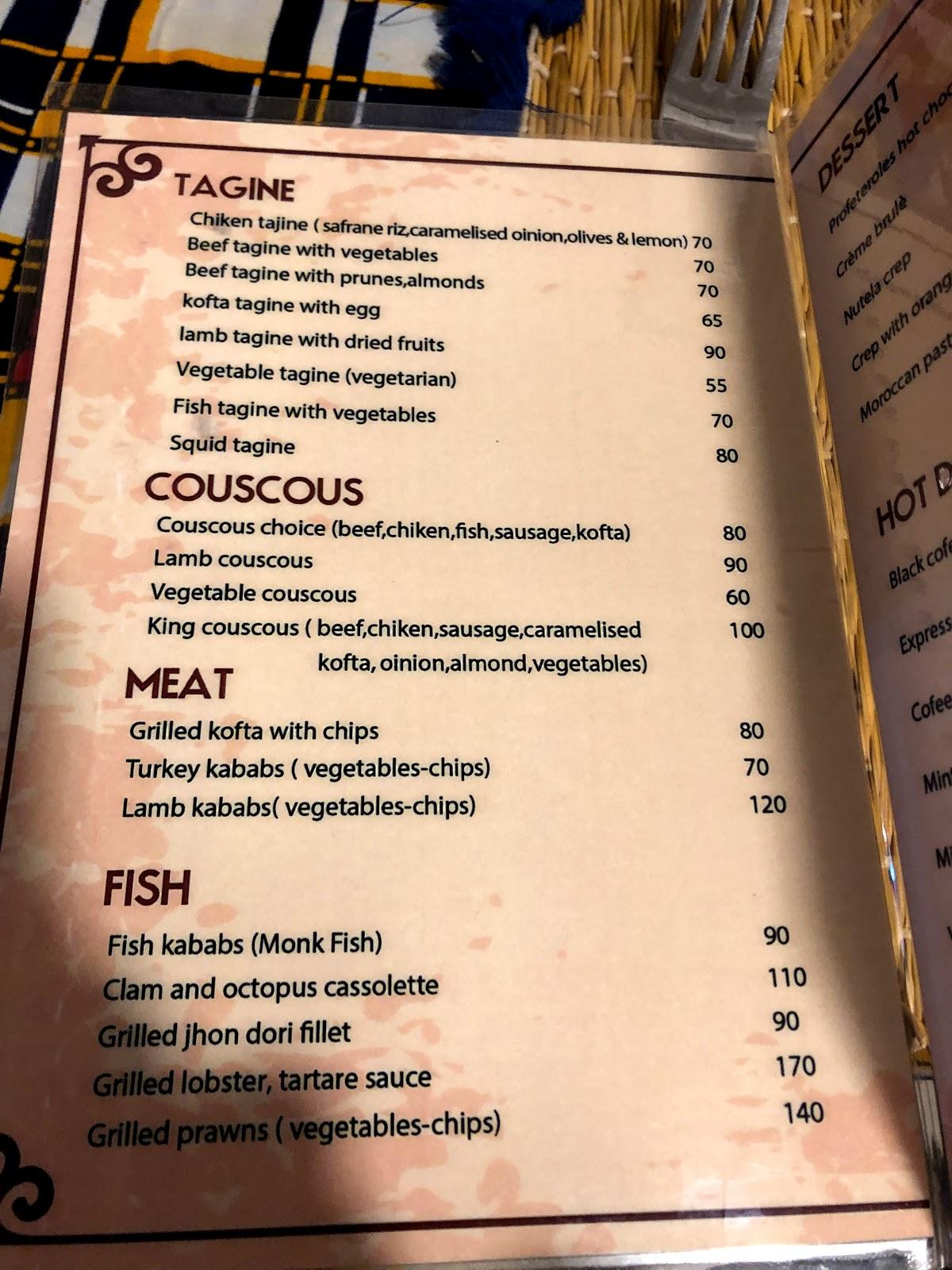 Menu at Restaurant Sayef, Essaouira