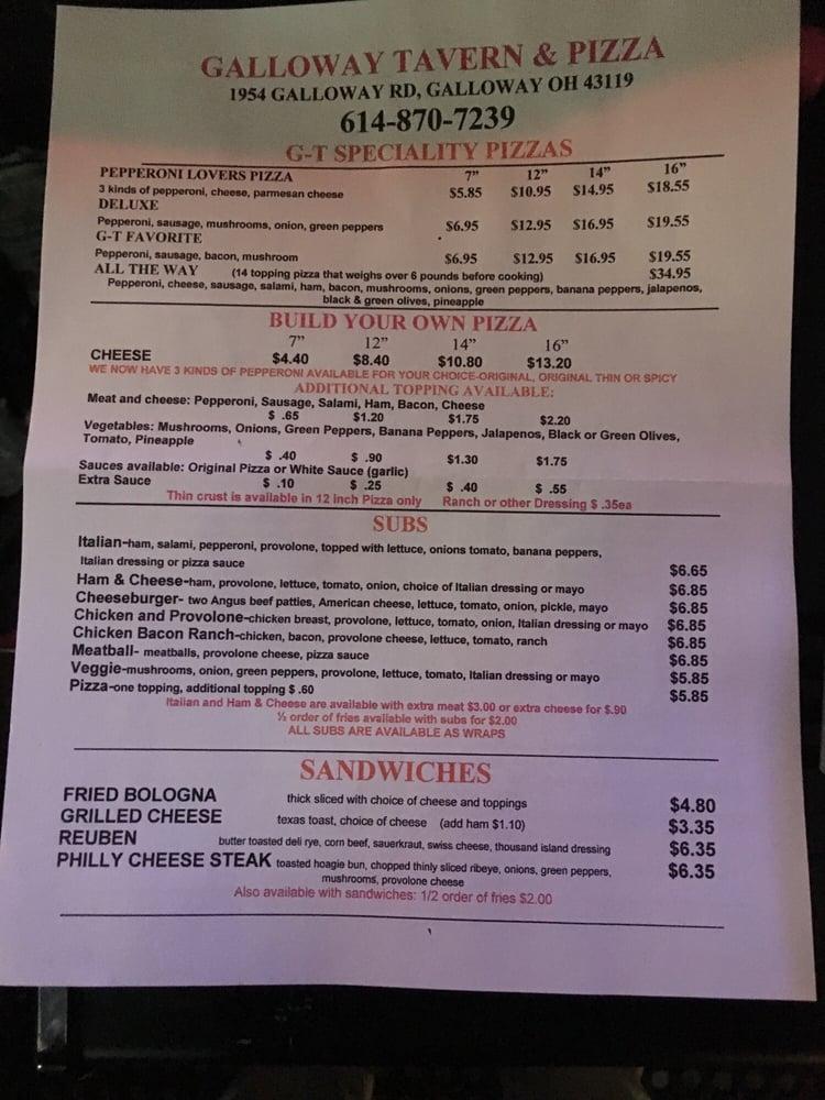 Menu at The Galloway Tavern pizzeria, Galloway, Galloway Rd
