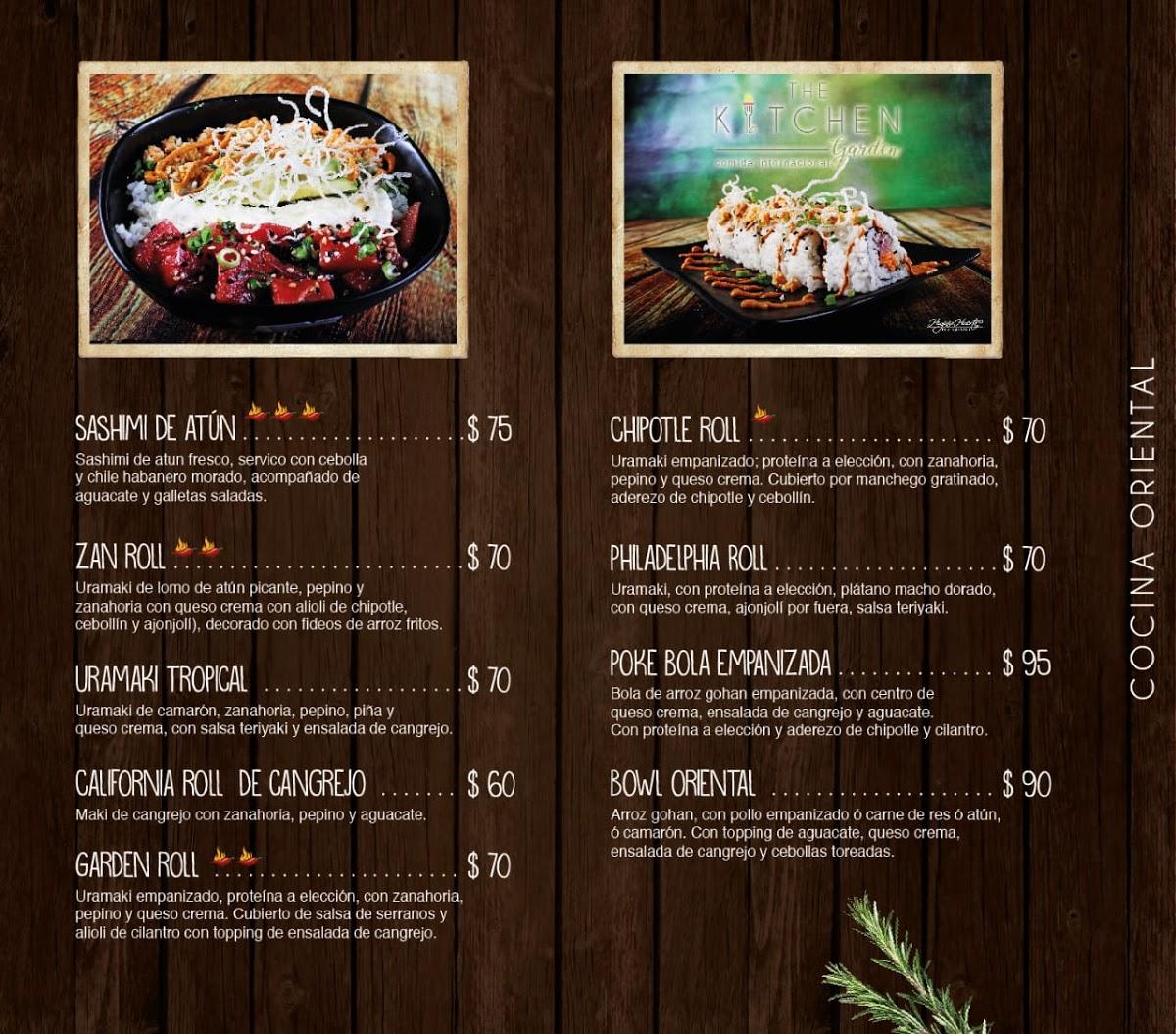 Menu at The Kitchen Garden restaurant, Lázaro Cárdenas