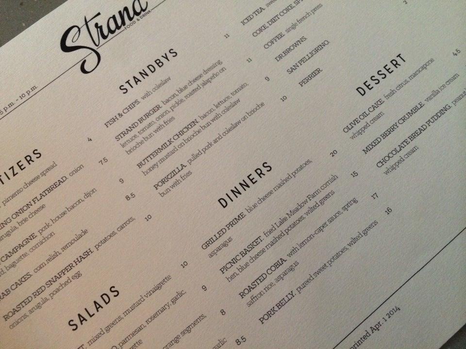 Menu at The Strand restaurant, Orlando