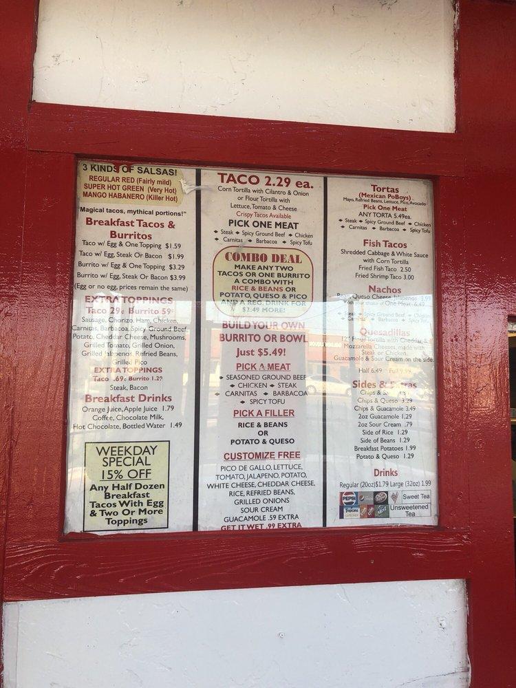 Menu at Tornado Taco restaurant, Missouri City, FM 1092 Rd
