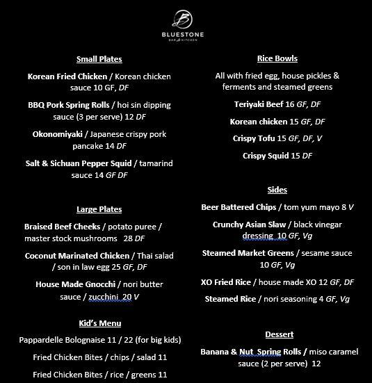 Menu at Bluestone Bar & Kitchen, Launceston, 12-14 St John St