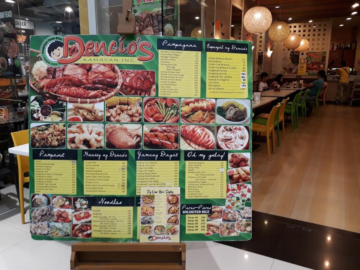 Menu at Dencio's restaurant, Davao City, SM Building