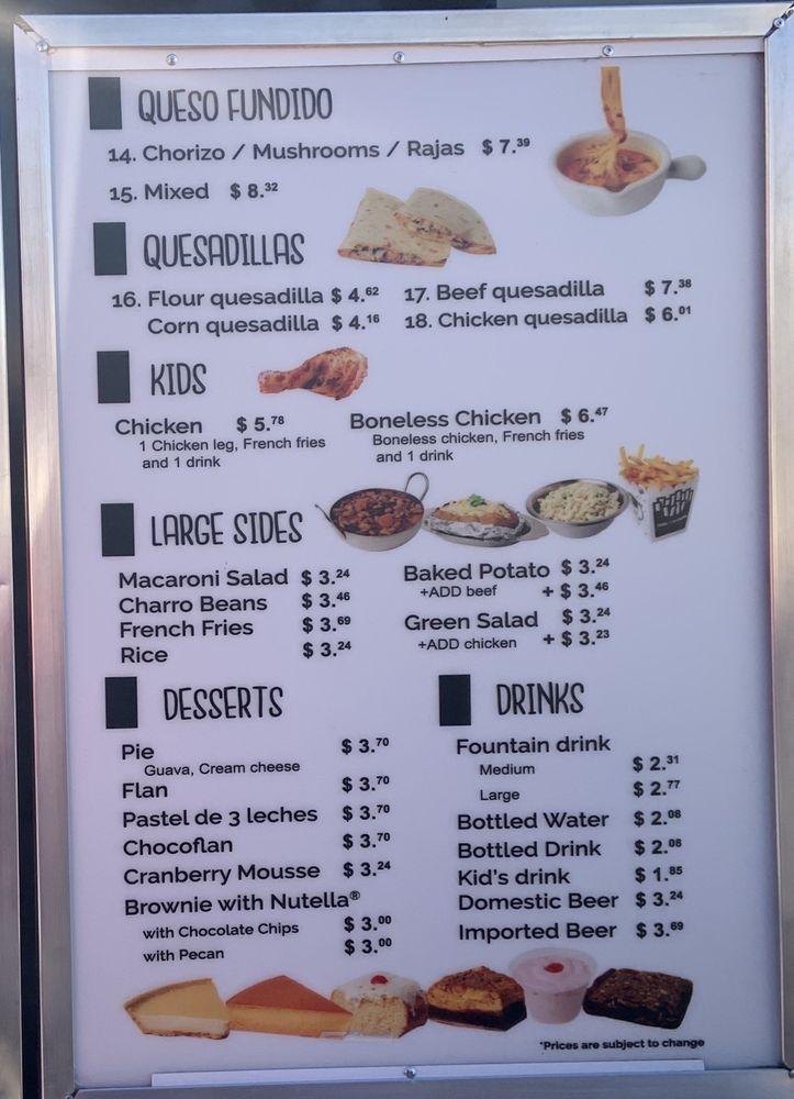 Menu at Don Carbón restaurant, El Paso, N Zaragoza Rd building a