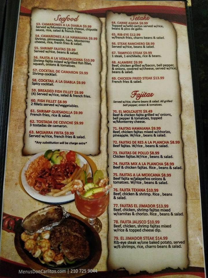 Menu at El Jimador Don Pilo restaurant, Marble Falls