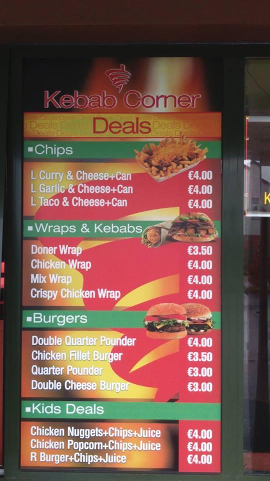 Menu at Kebab.corner restaurant, Limerick