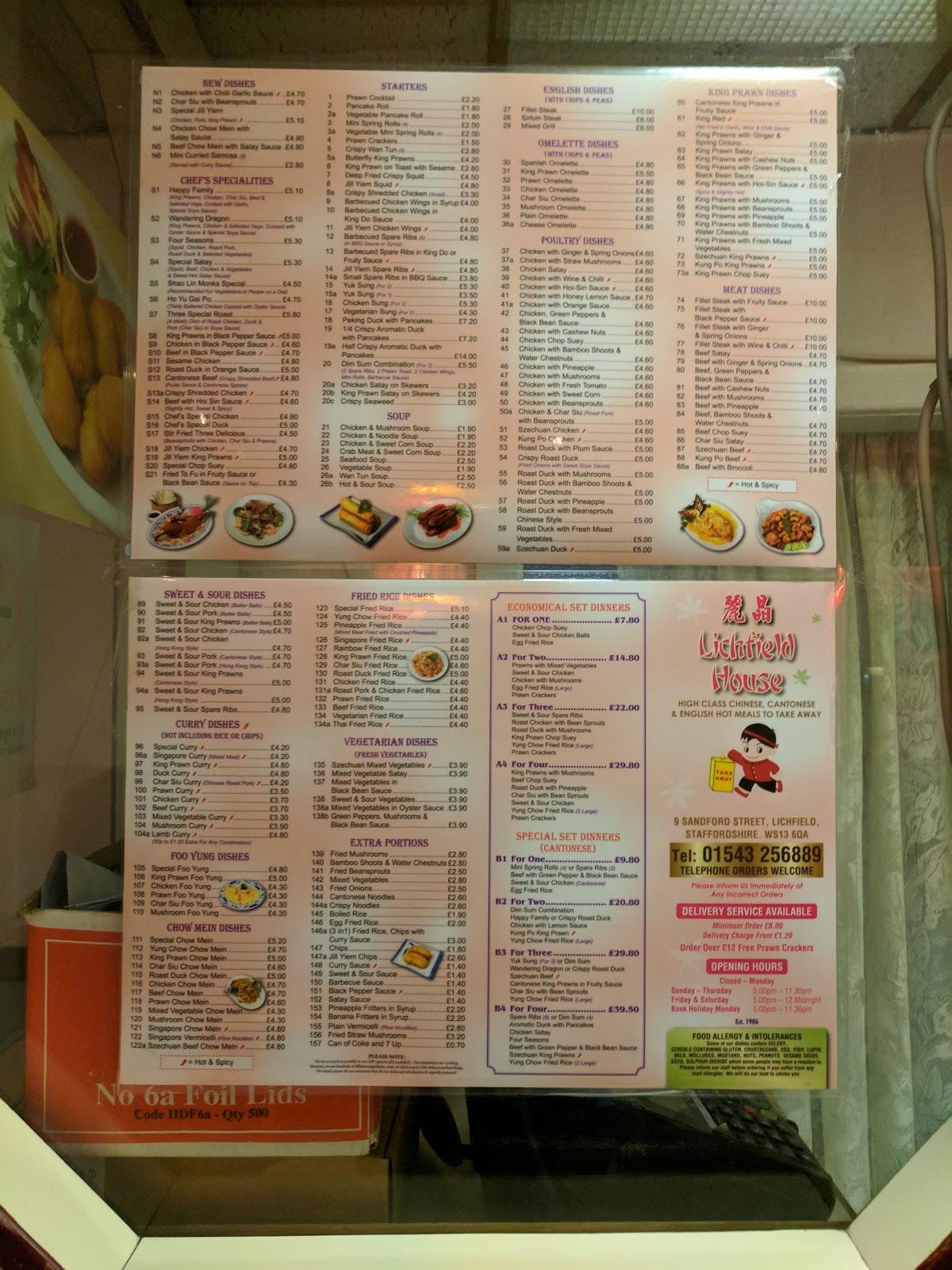 Menu at Lichfield House fast food, Lichfield