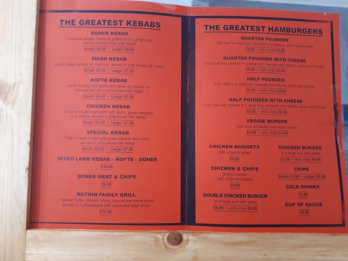 Menu at Ruthin Kebab & Burger House fast food, Ruthin