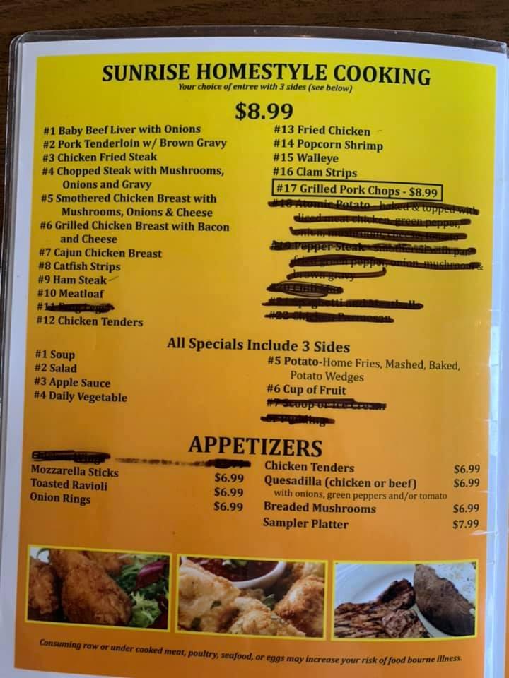 Menu at Sunrise Family Restaurant, Bridgeton