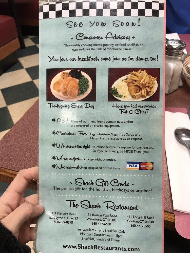 Menu at The Shack restaurant, East Lyme