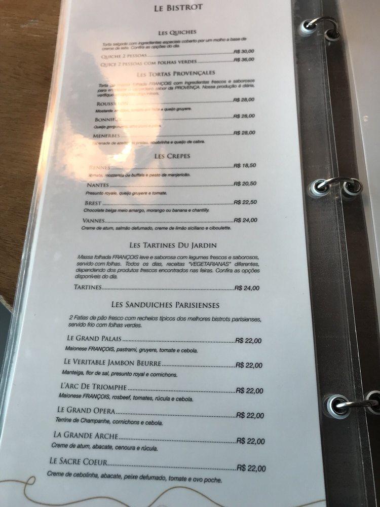 Menu at Café François, Florianópolis, Corporate Park Rodovia