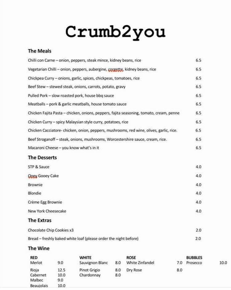 Menu at Crumb restaurant, Dumfries, 53 St Michael St