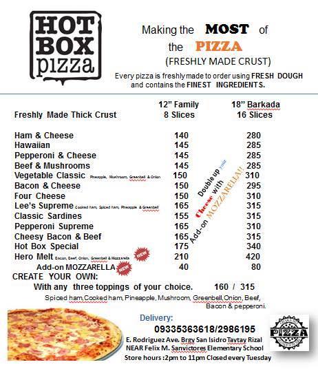 Menu at Hotbox Pizza Taytay restaurant, Taytay