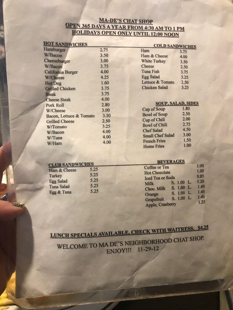 Menu at Ma-De-Chat Shop restaurant, Milford
