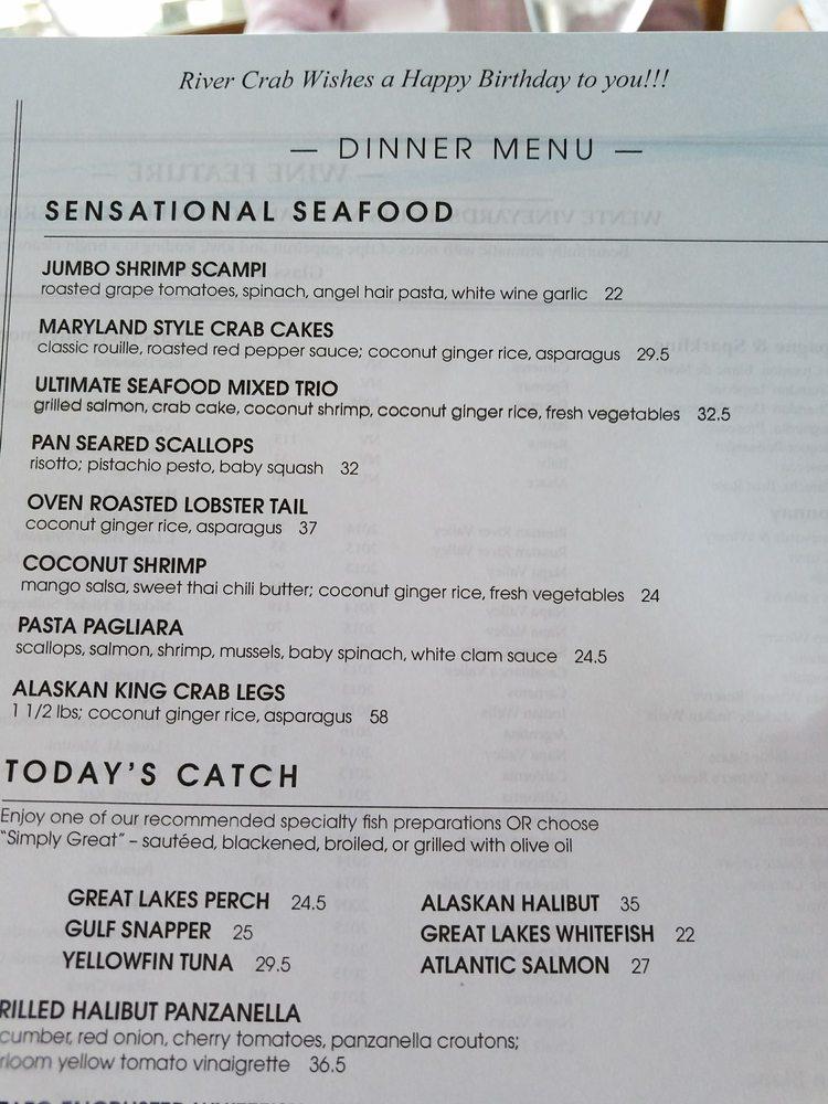 Menu at River Crab Blue Water Inn restaurant, Saint Clair, River Road