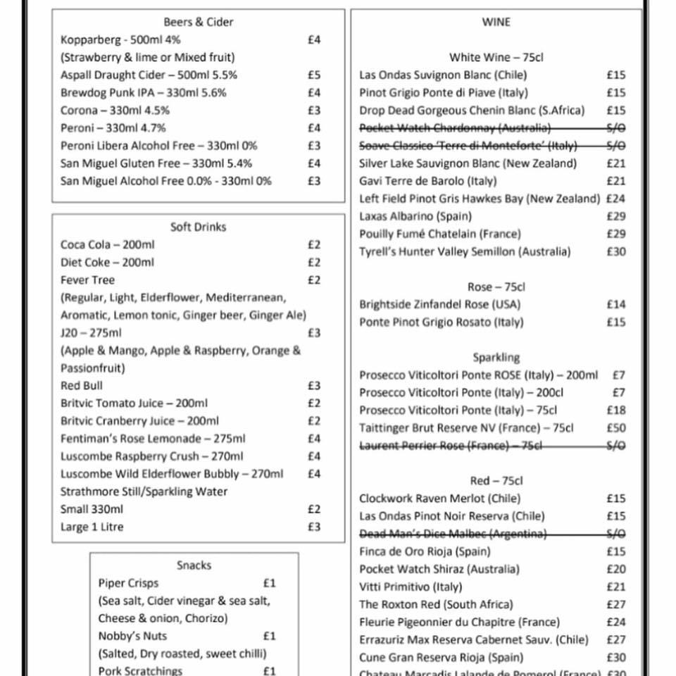 Menu at Rose & Crown pub & bar, Knutsford