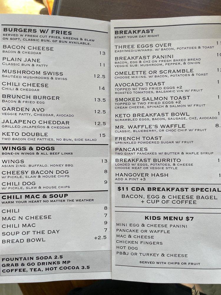 Menu at Rustic pizzeria, Coeur d'Alene