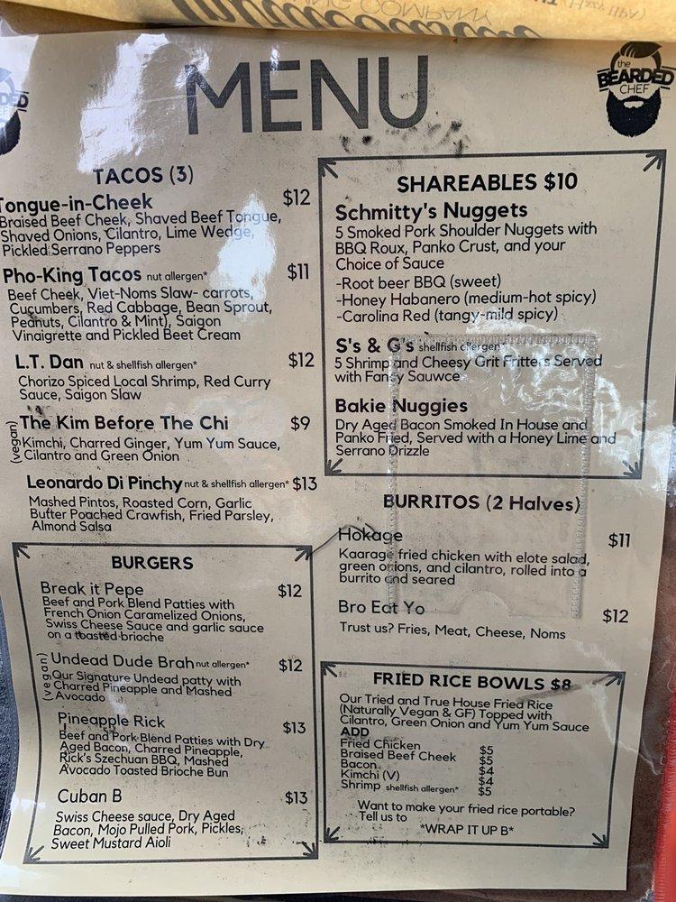 Menu at The Bearded Chef Food Truck, Melbourne