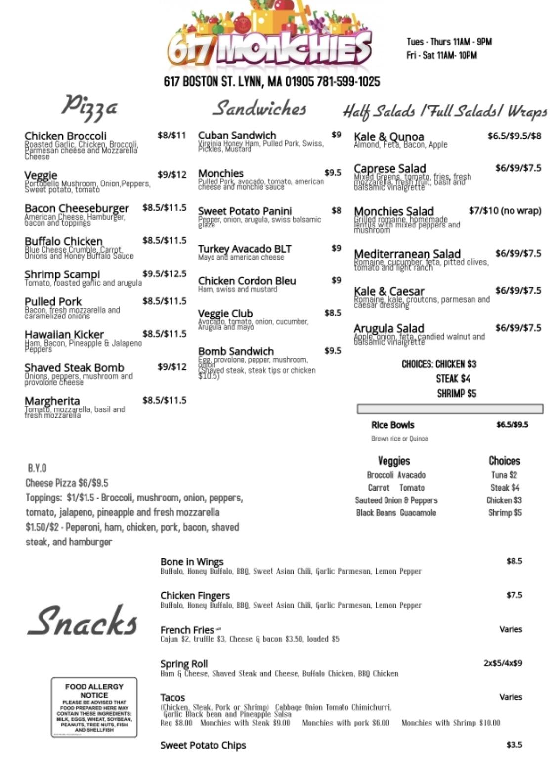 Menu at 617 Monchies pub & bar, Lynn
