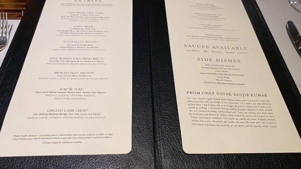 Menu at Diamonds Steakhouse, Galveston