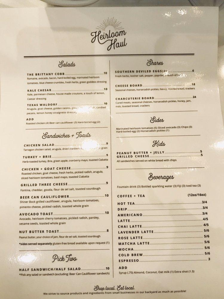 Carta del restaurante Heirloom Haul, Frisco