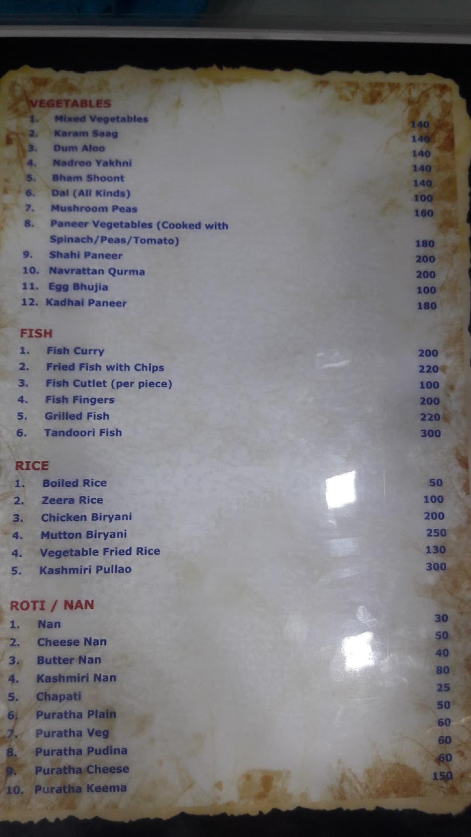 Menu at Hitz Restaurant, India