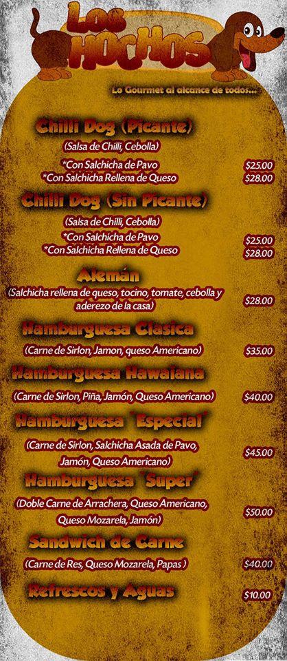 Menu at Los Hochos restaurant, San Juan Bautista Tuxtepec