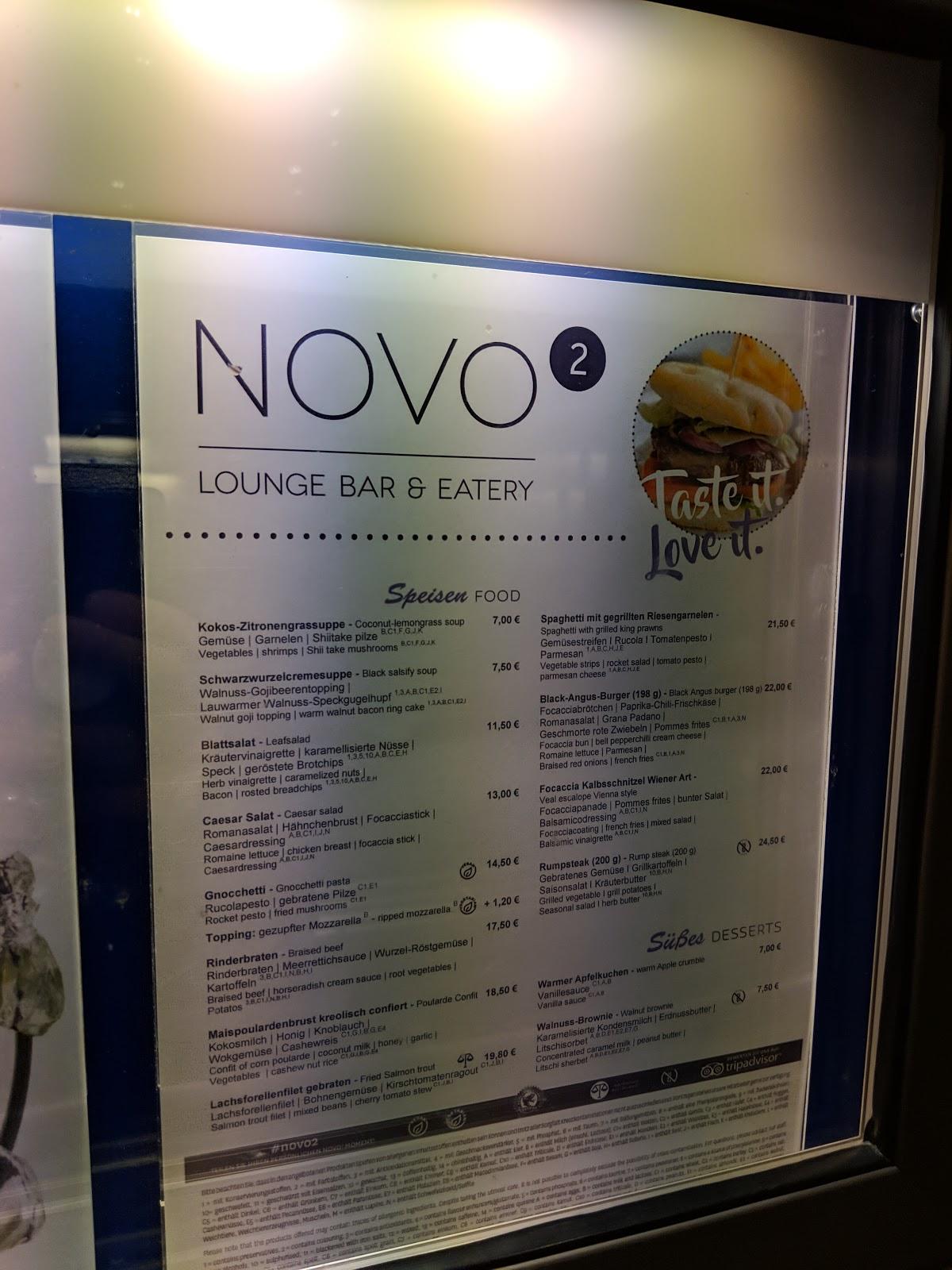 Menu at Novo2 Lounge Bar & Eatery, Munich