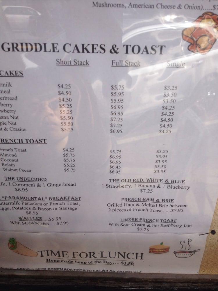 Menu at Paramount Diner cafe, Manasquan