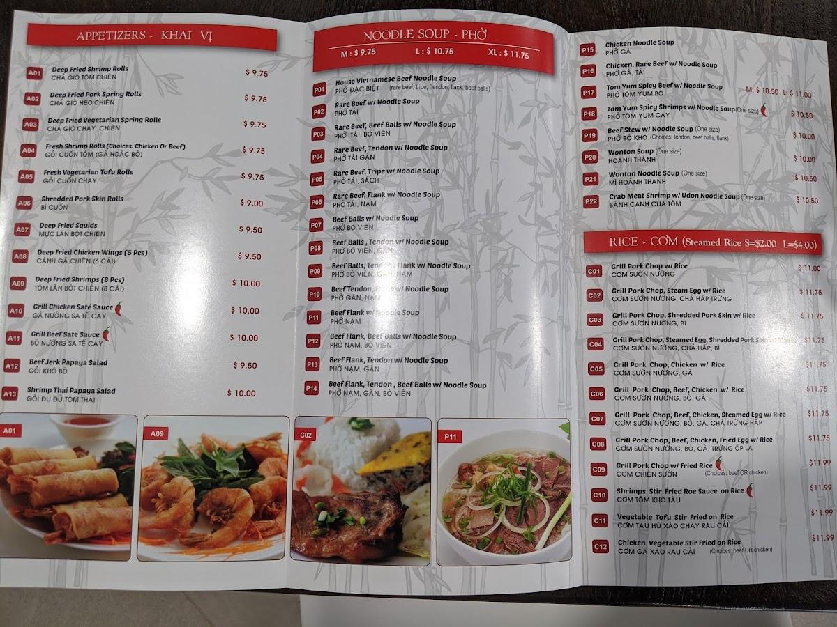 Menu at Pho Bat Trang restaurant, St. Catharines