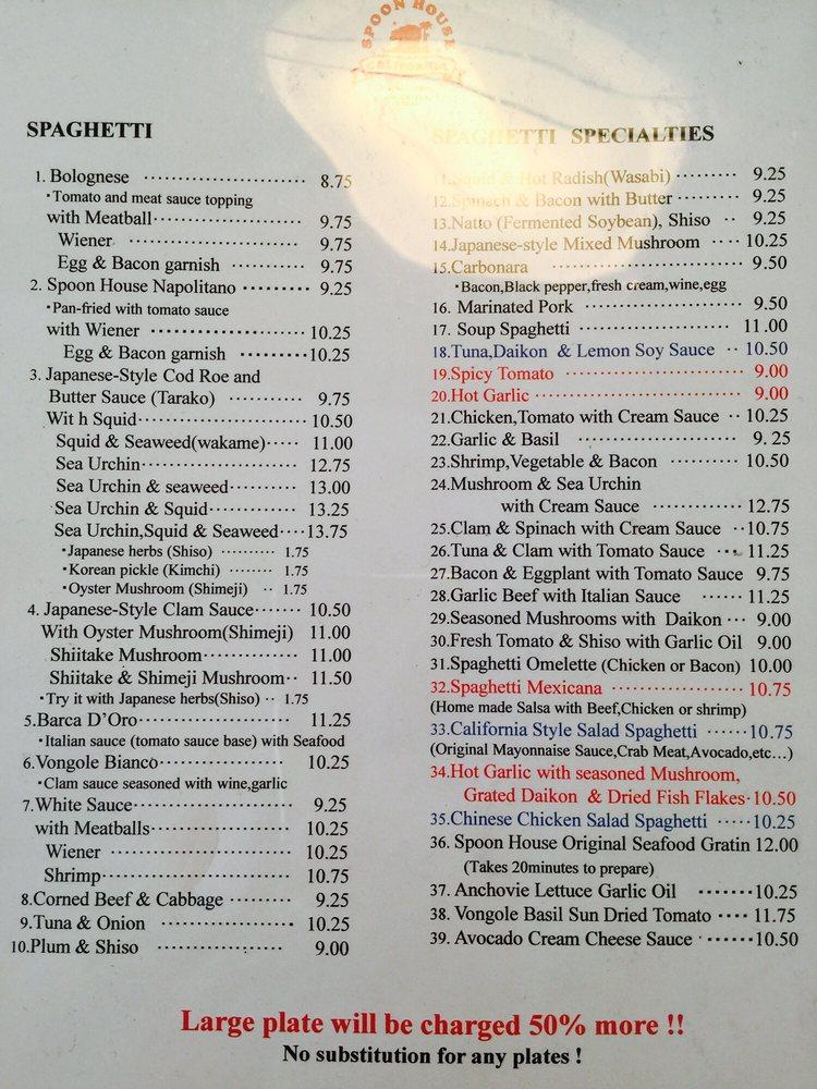 Menu at Spoon House Bakery and Restaurant, Gardena
