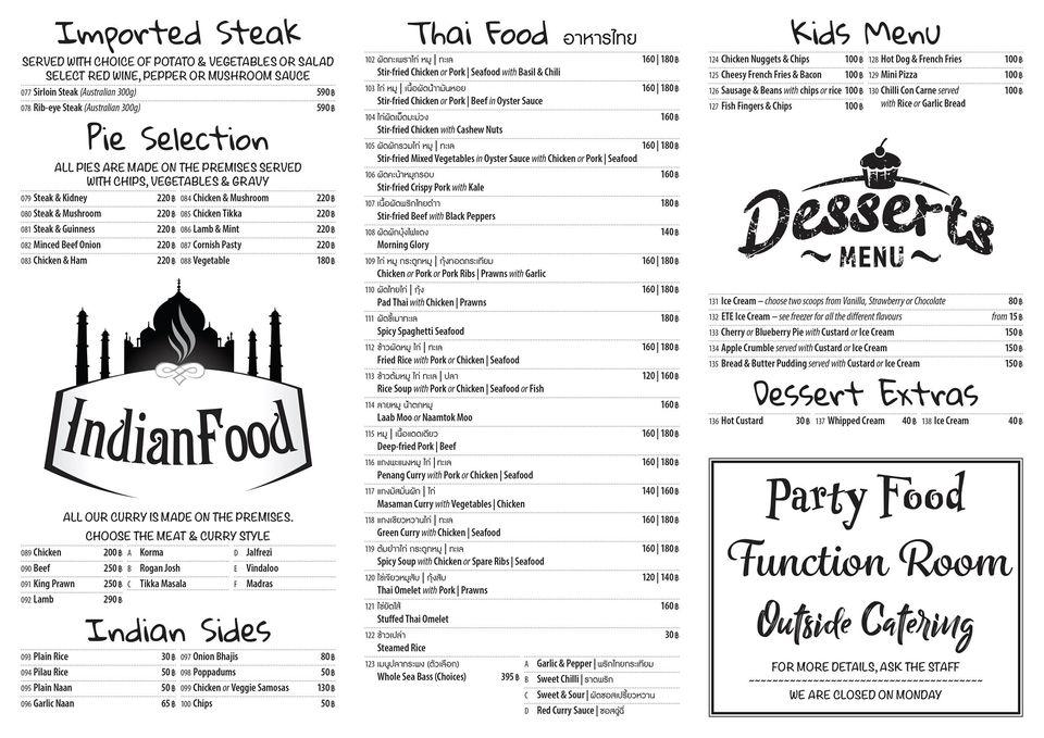 Menu at The Loft Pub Pattaya, Pong